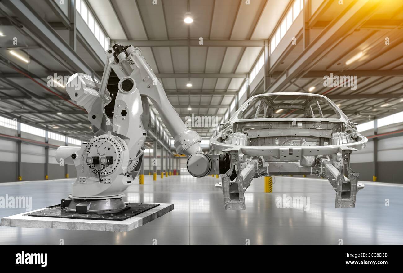 Automated Robot Arm Assembly Line Manufacturing High-Tech Green Energy ...
