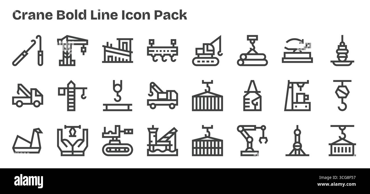 This Crane icon pack includes 24 Bold Outline vectors, perfect for enhancing digital interfaces ...