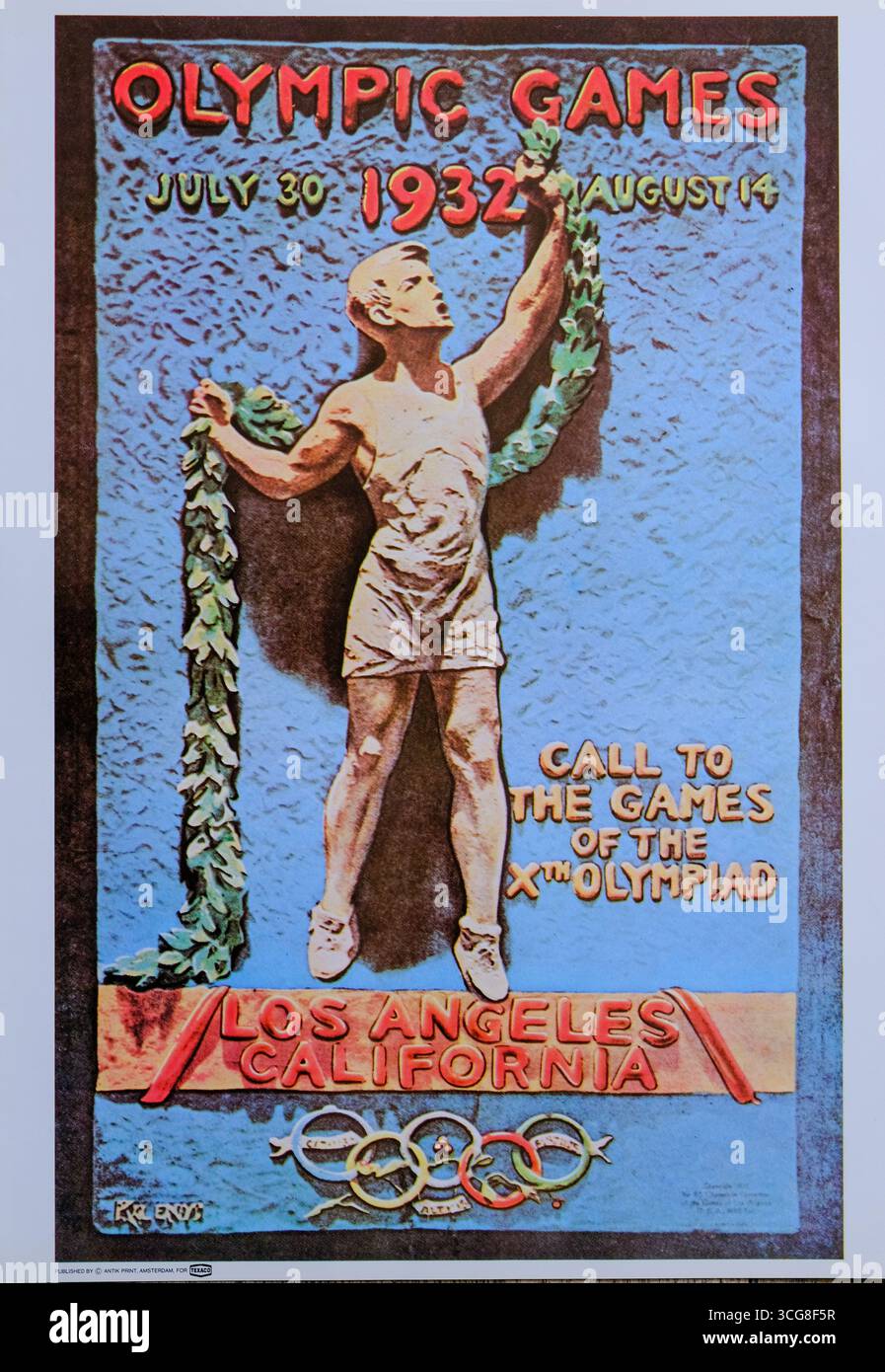Colourful poster advertising the Los Angeles Olympic Games in the USA ...