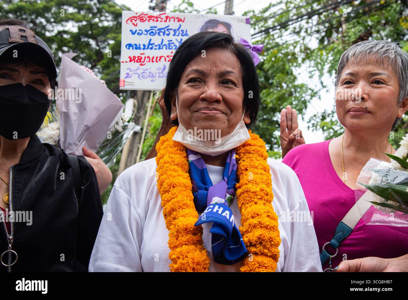 Bangkok, Thailand. 27th Aug, 2025. Anchan Preelert (C) poses for a ...