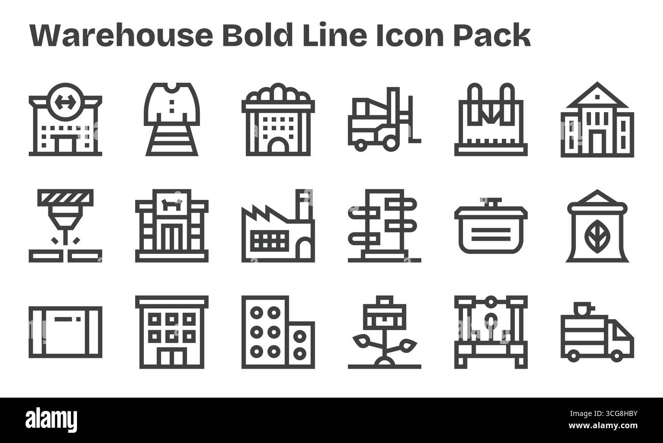 Collection of 18 Bold Line-style vector icons for Warehouse, designed ...