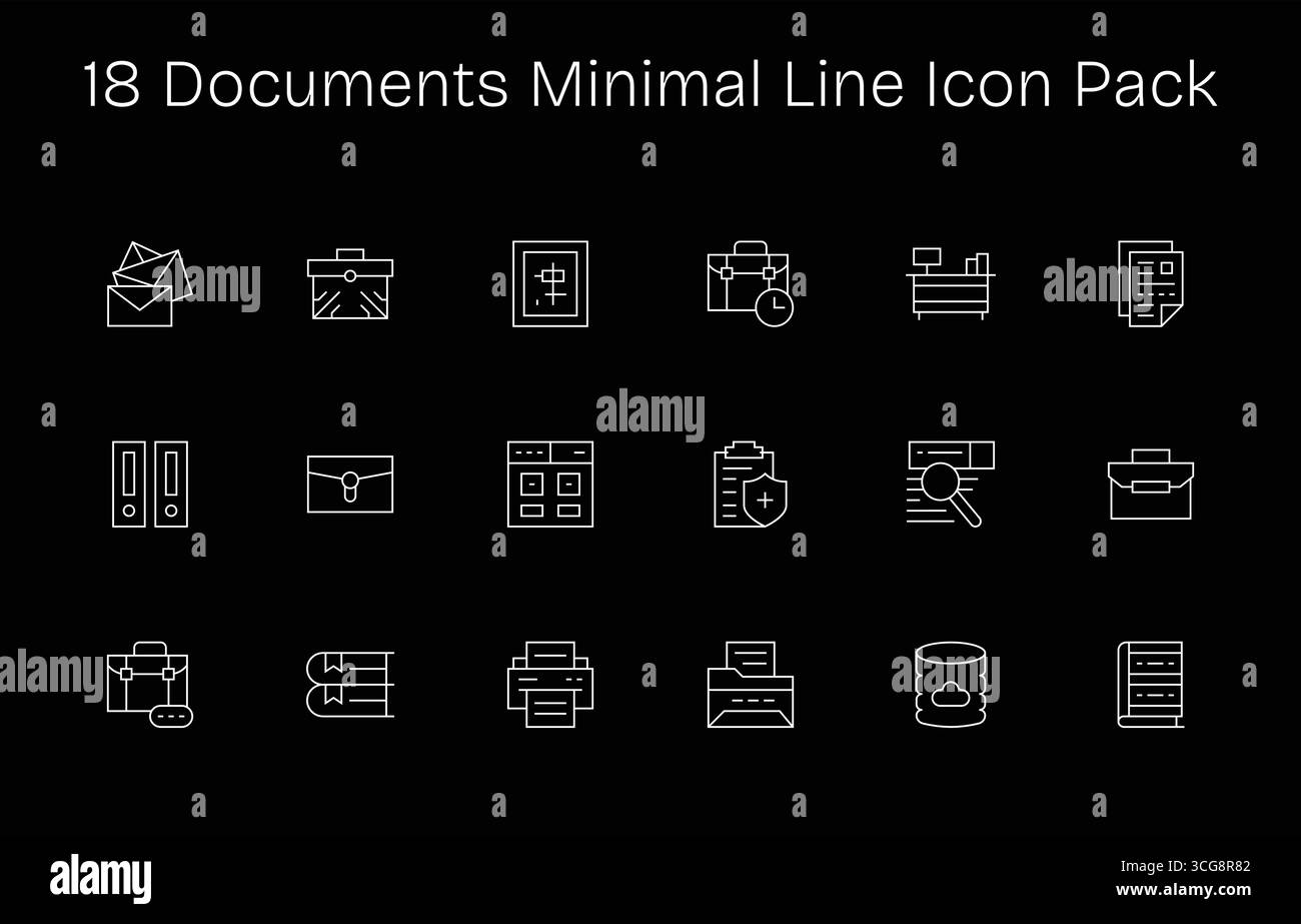Vector pack with 18 Minimal Line icons inspired by Documents, ideal for ...