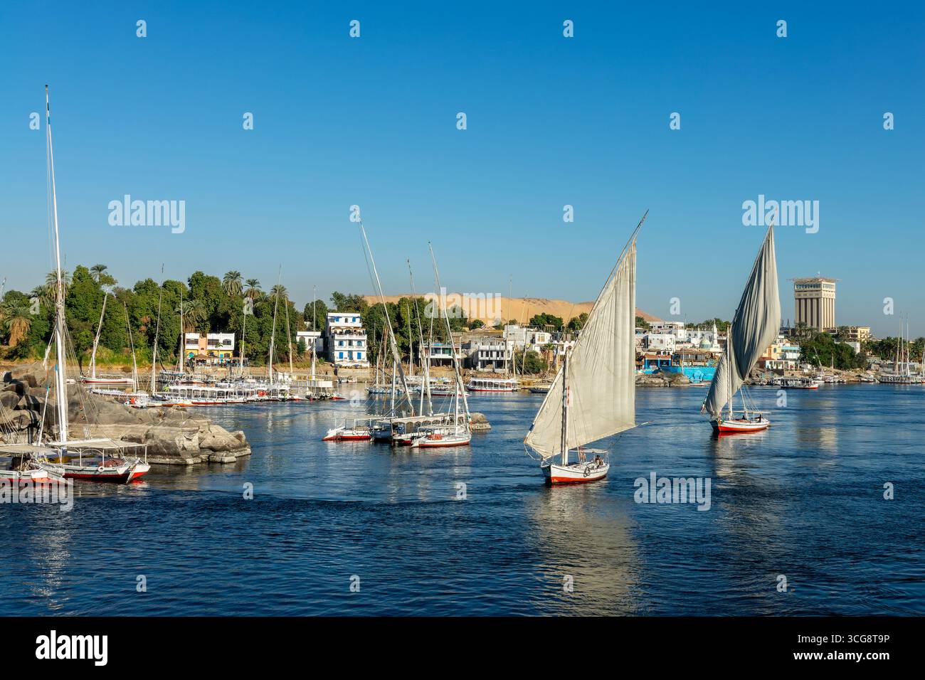 Feluccas (traditional egyptian sailing boats) on the Nile river in ...
