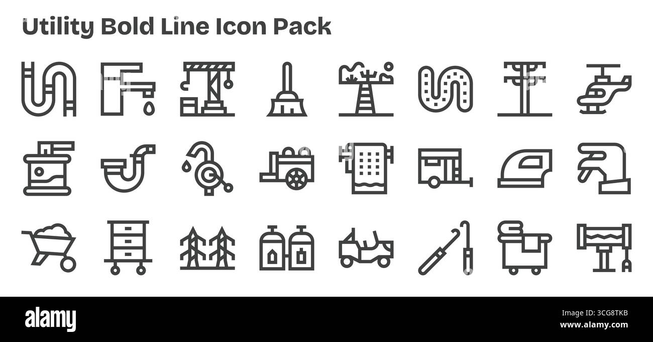 Collection of 24 Bold Outline-style vector icons for Utility, designed ...
