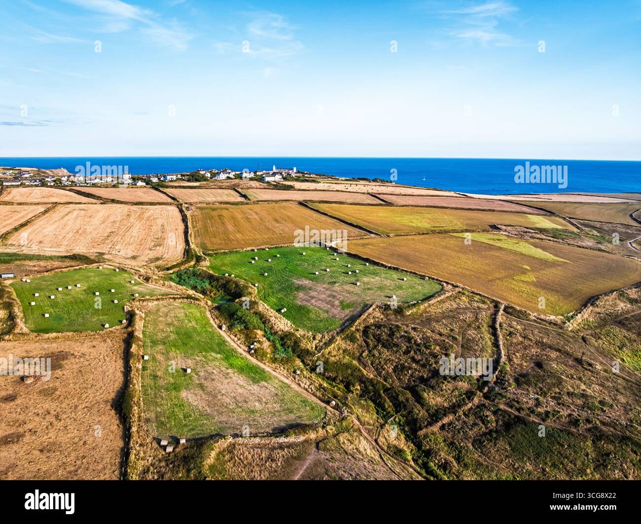 Cornwall fields and farms from a drone, Lizard Peninsula, South West ...