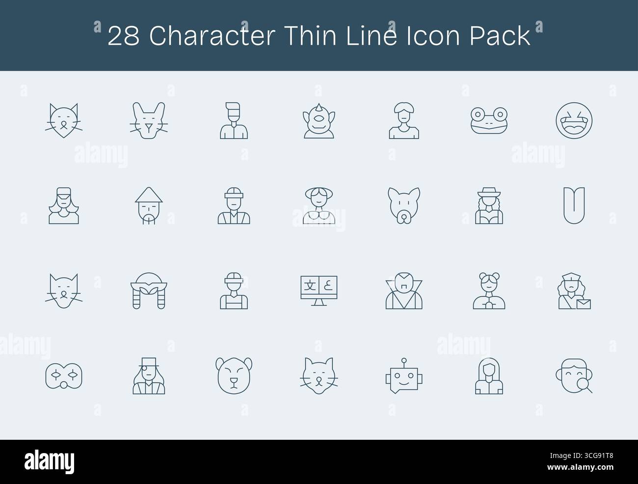 This set of 28 Thin Line icons captures Character themes, perfect for ...