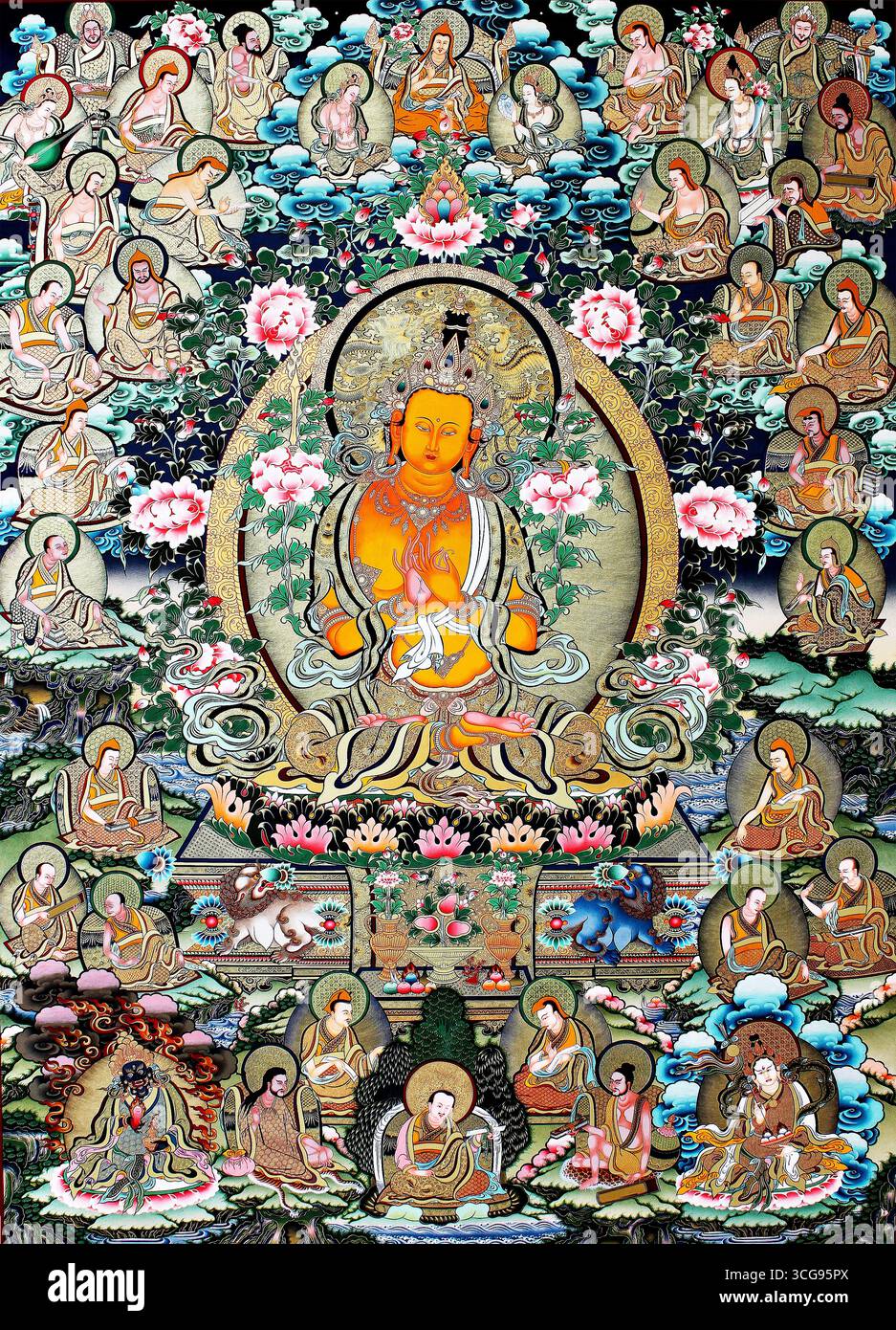 Manjushri Guru Teaching Thangka - Tibetan Buddhist Painting with ...