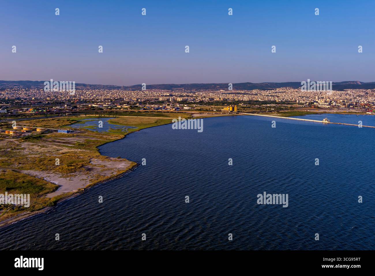 Aerial view of Thessaloniki’s western coastal front and Kalochori ...