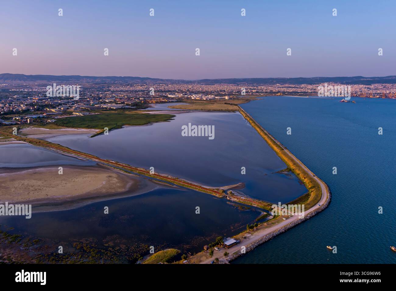 Aerial view of Thessaloniki’s western coastal front and Kalochori ...