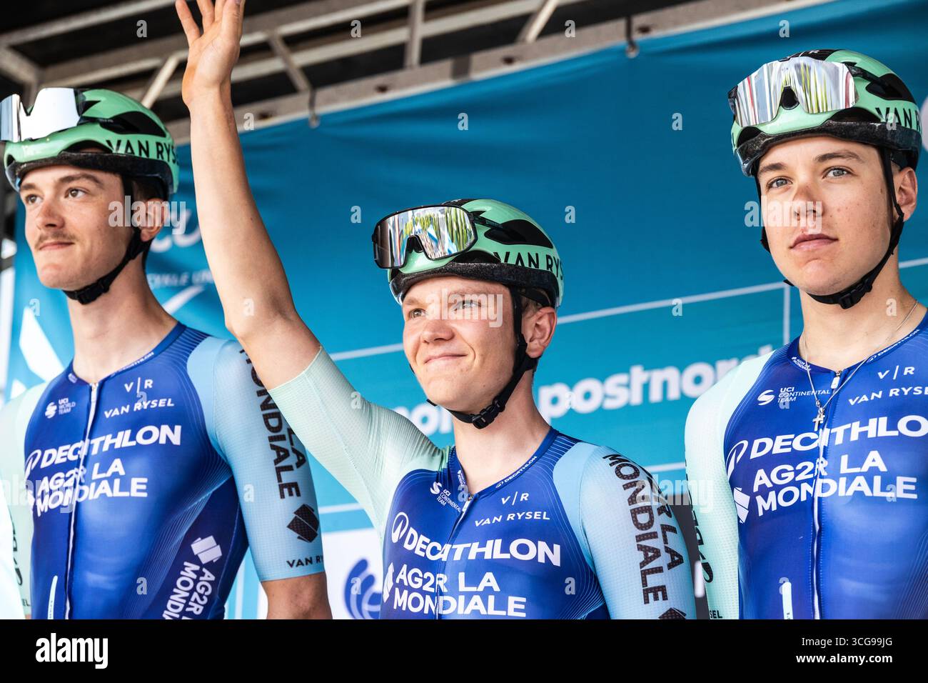 Daniel Weis Nielsen (C) of Denmark and Decathlon AG2R La Mondiale ...