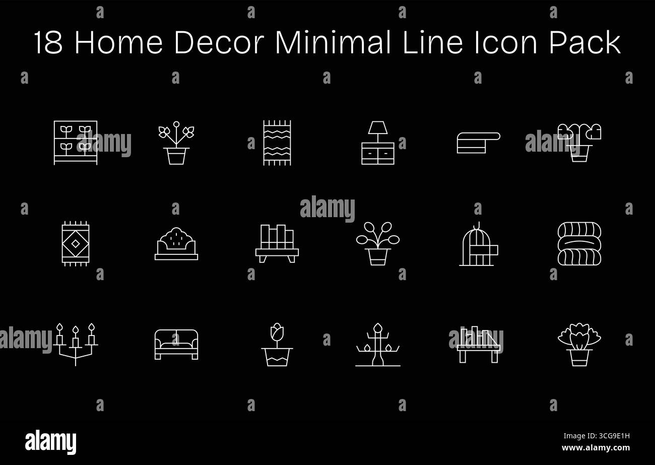 This set of 18 Minimal Line icons captures Home Decor themes, perfect ...