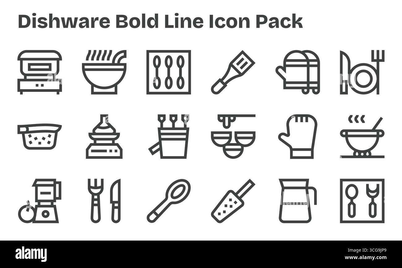 Vector pack with 18 Bold Line icons inspired by Dishware, ideal for ...