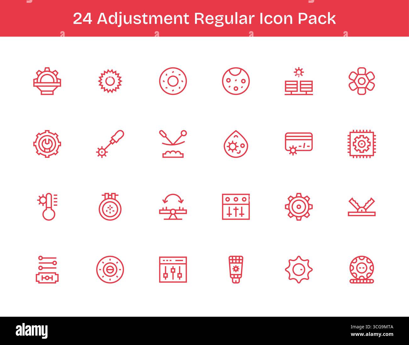 This set of 24 Regular Outline icons captures Adjustment themes ...