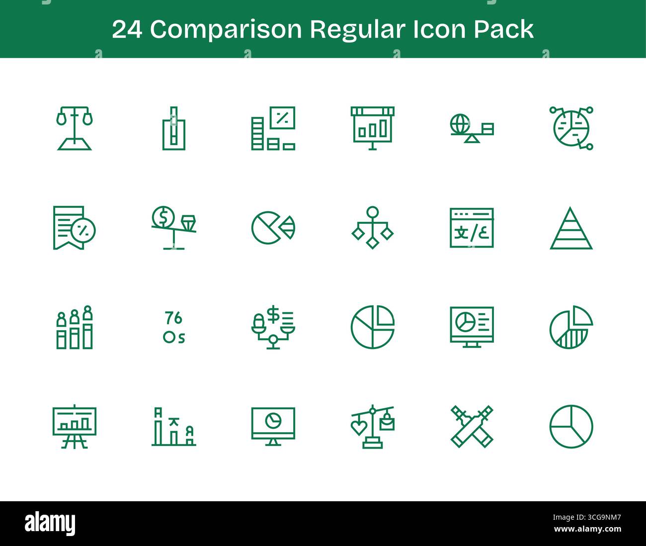This set of 24 Regular Outline icons captures Comparison themes ...