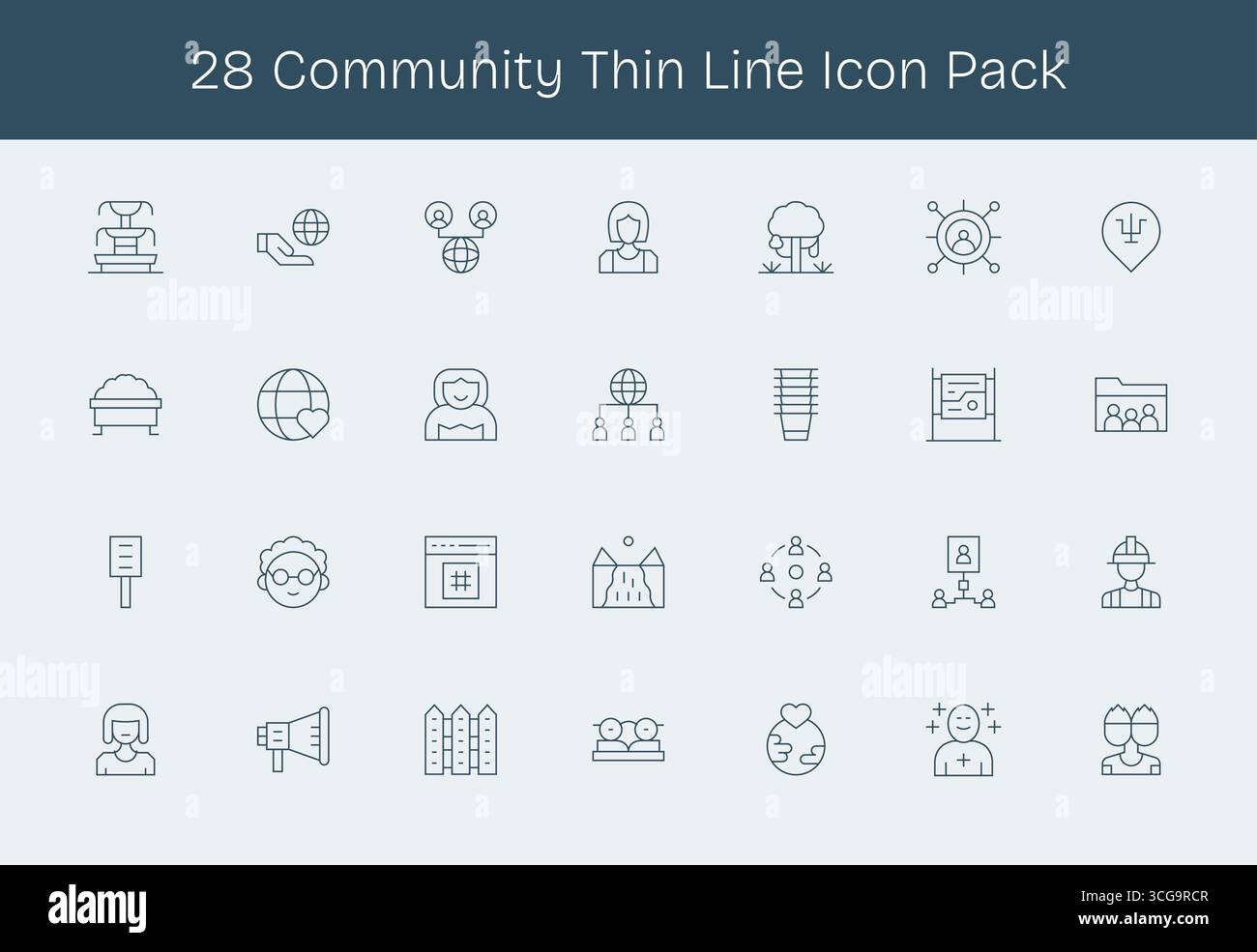 Collection of 28 Thin Line-style vector icons for Community, designed ...