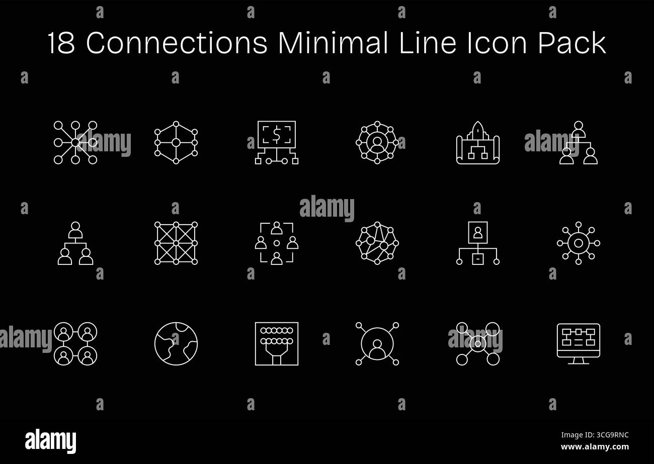 Curated pack of 18 vector icons in Minimal Line design, centered around Connections concepts ...