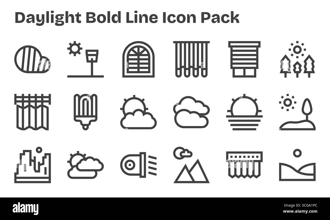 Vector pack with 18 Bold Line icons inspired by Daylight, ideal for ...