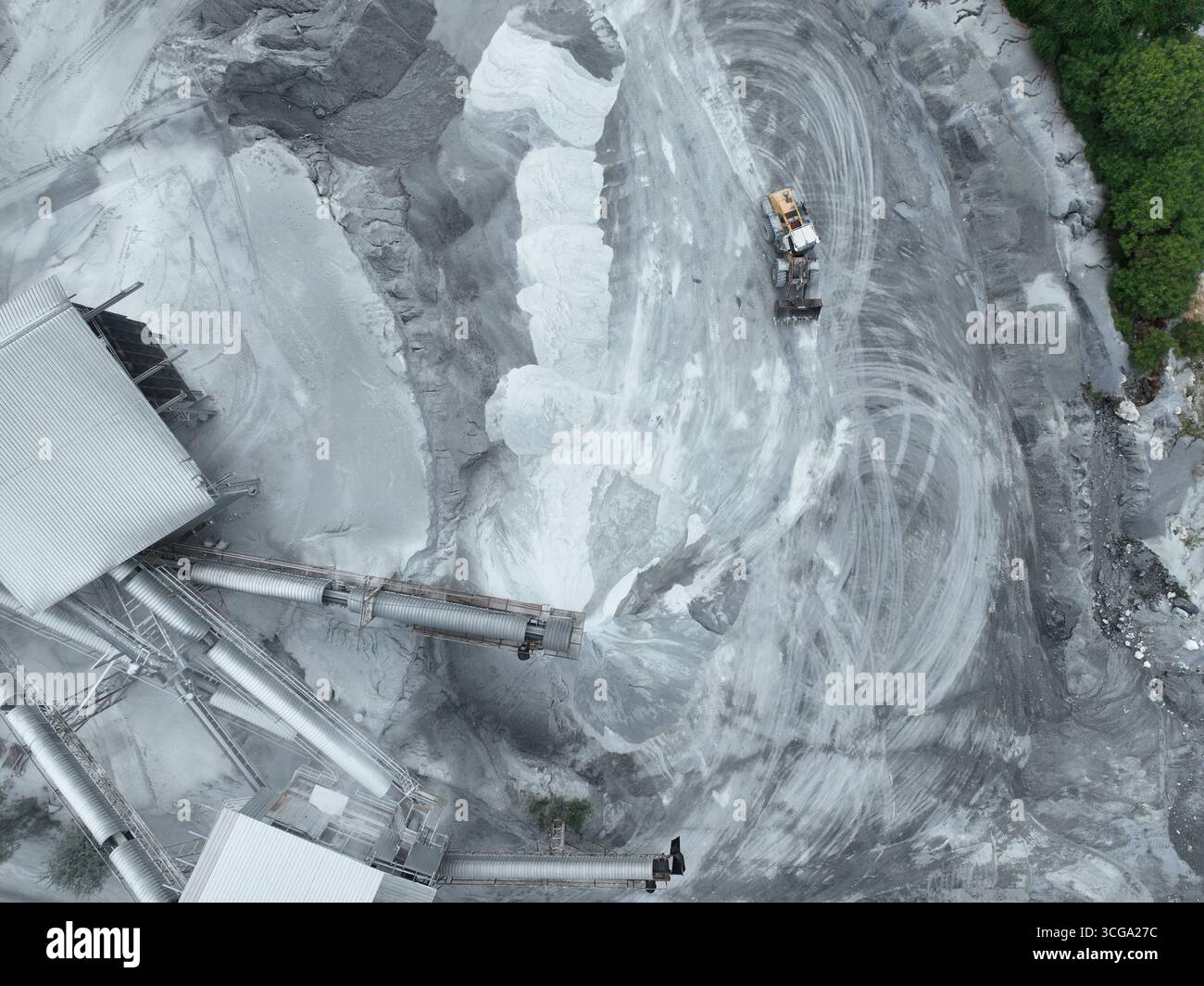 Aerial view of granite and limestone crushing plant with excavators ...