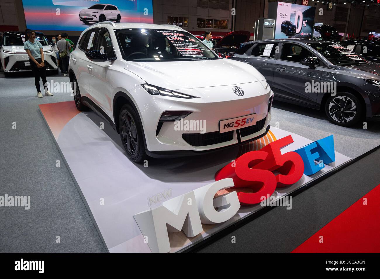 A MG S5 ev car seen displayed during the Thailand Big Motor Sale 2025 at Bangkok International ...