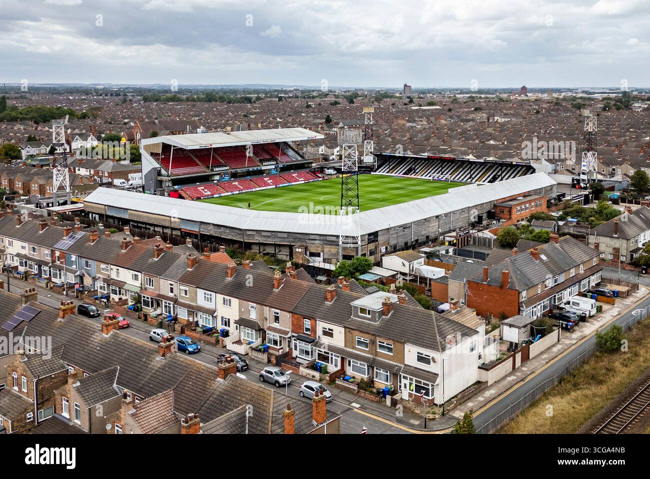 Ground View outside and above the Stadium ahead of the Grimsby Town FC ...
