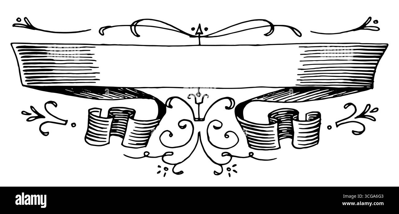 Set of scroll ribbon banner in Barocco style. Hand drawn engraving for ...