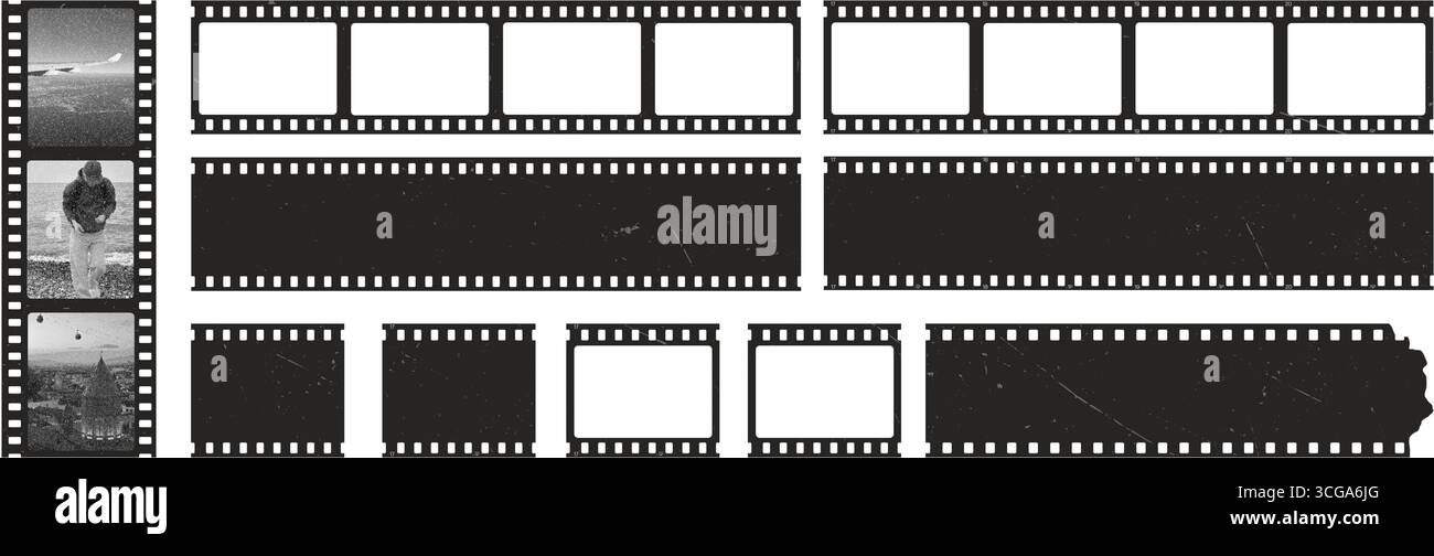 Vintage film strip frame set. Retro cinema photo negative borders and ...