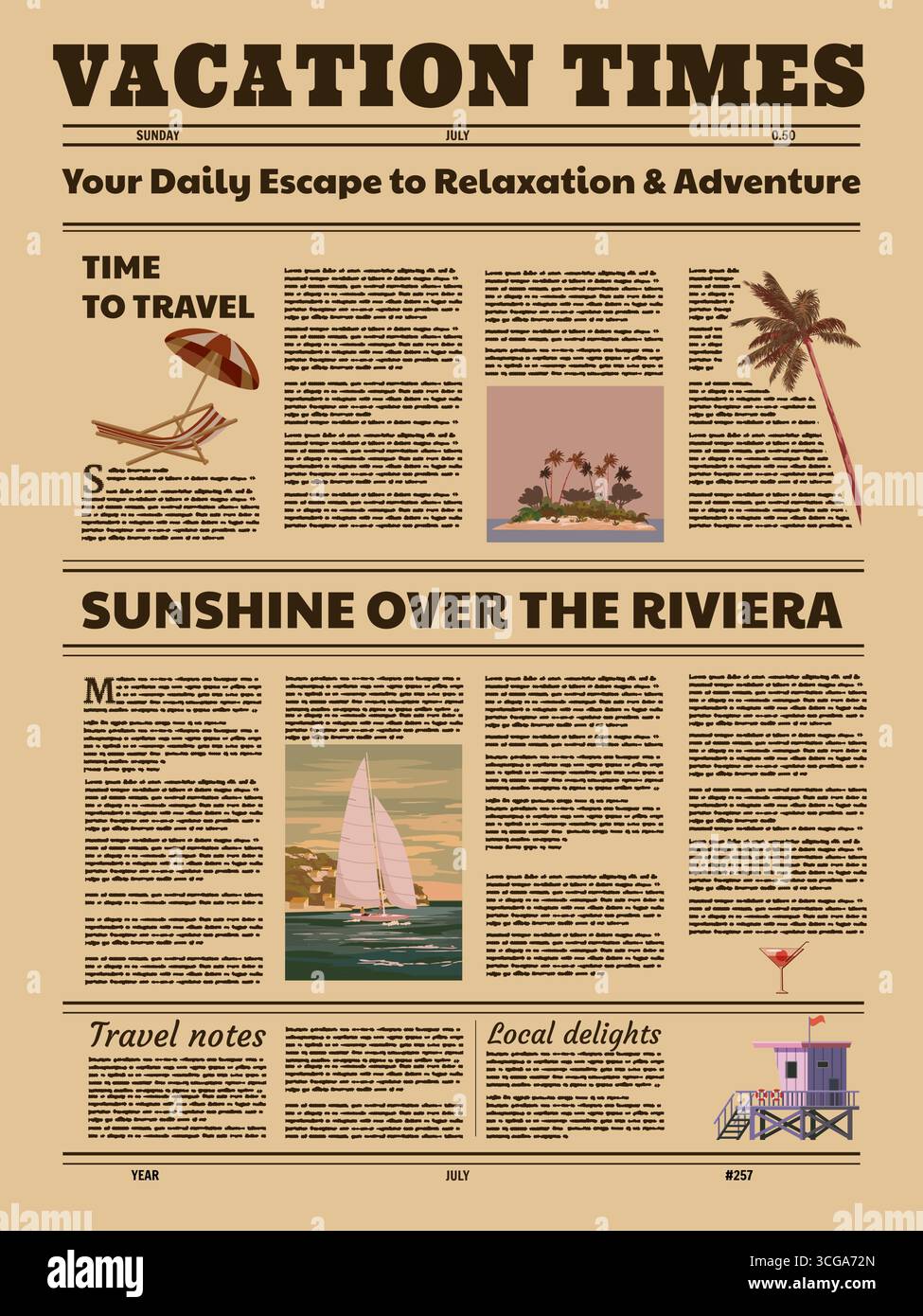Travel newspaper front page Vacation Times Stock Vector Image & Art - Alamy