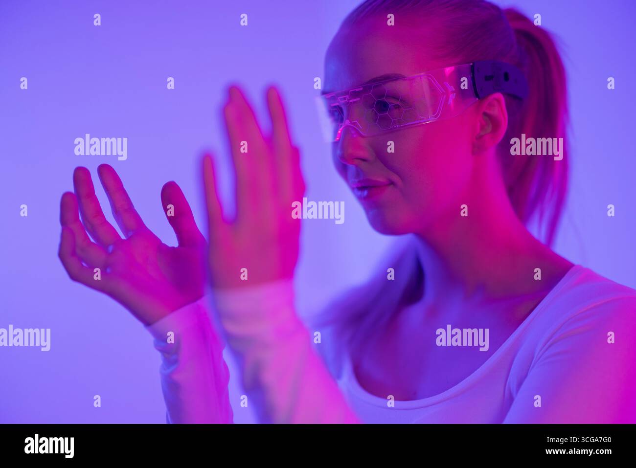 Woman exploring digital interface hi-res stock photography and images ...