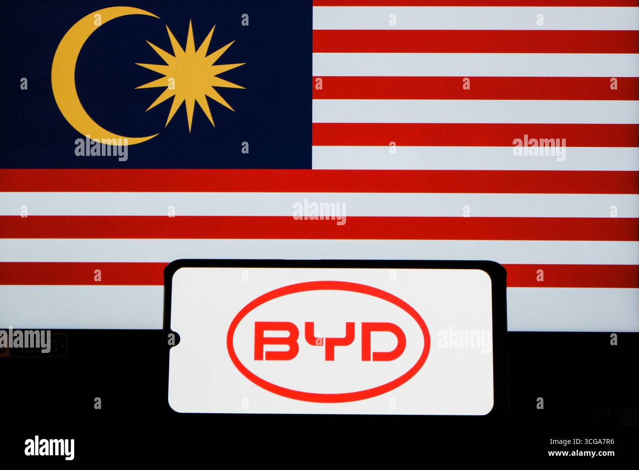 In this photo illustration, the BYD Automobile logo displayed on a ...