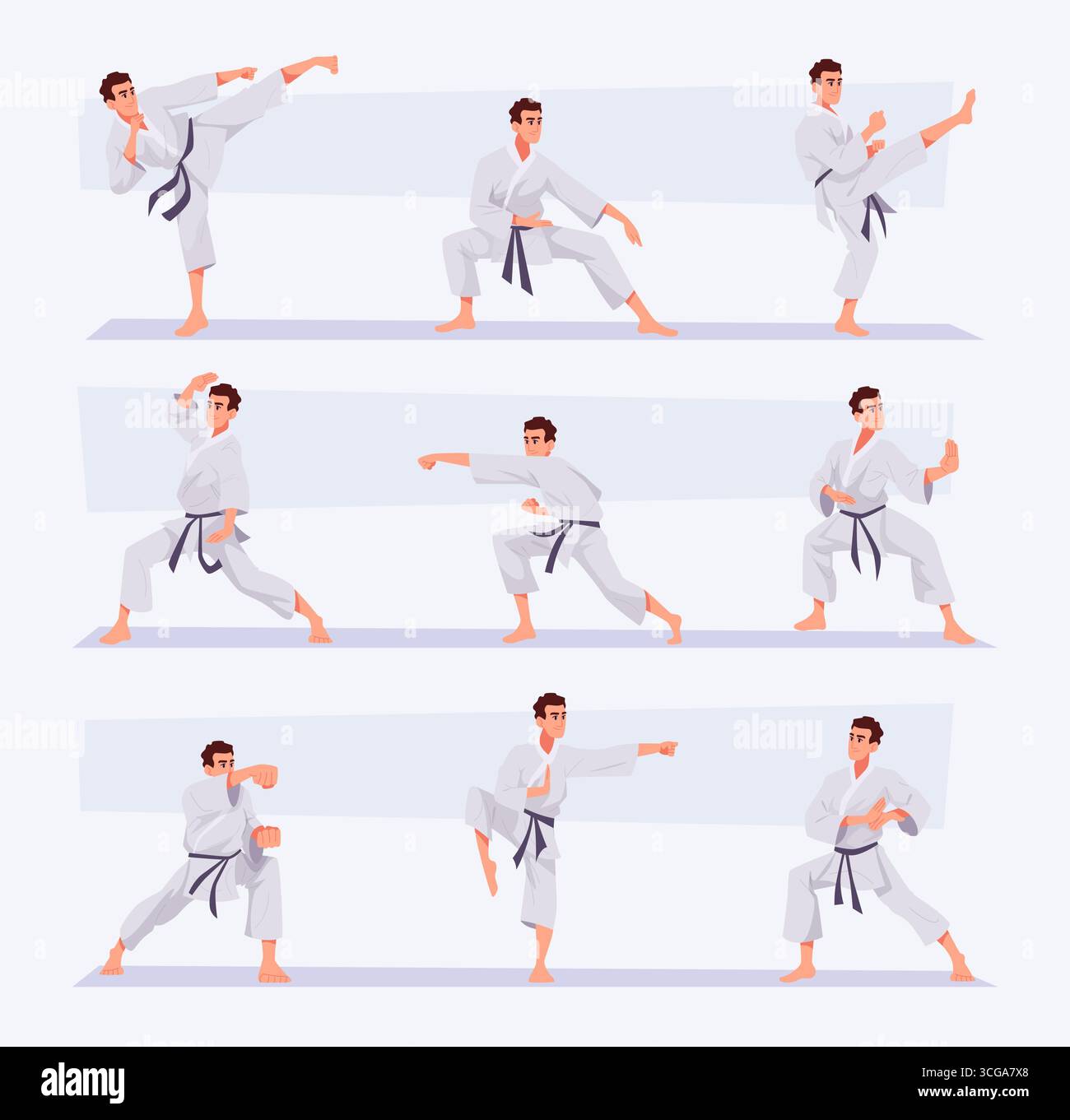 Karate. Martial arts characters in fighting poses exact vector karate ...