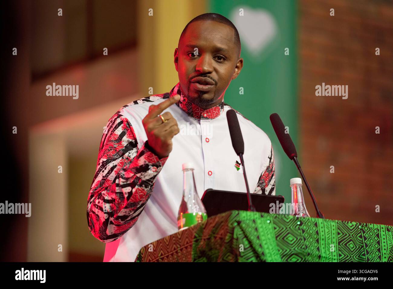 Prominent Kenyan activist Boniface Mwangi addresses supporters during a ...
