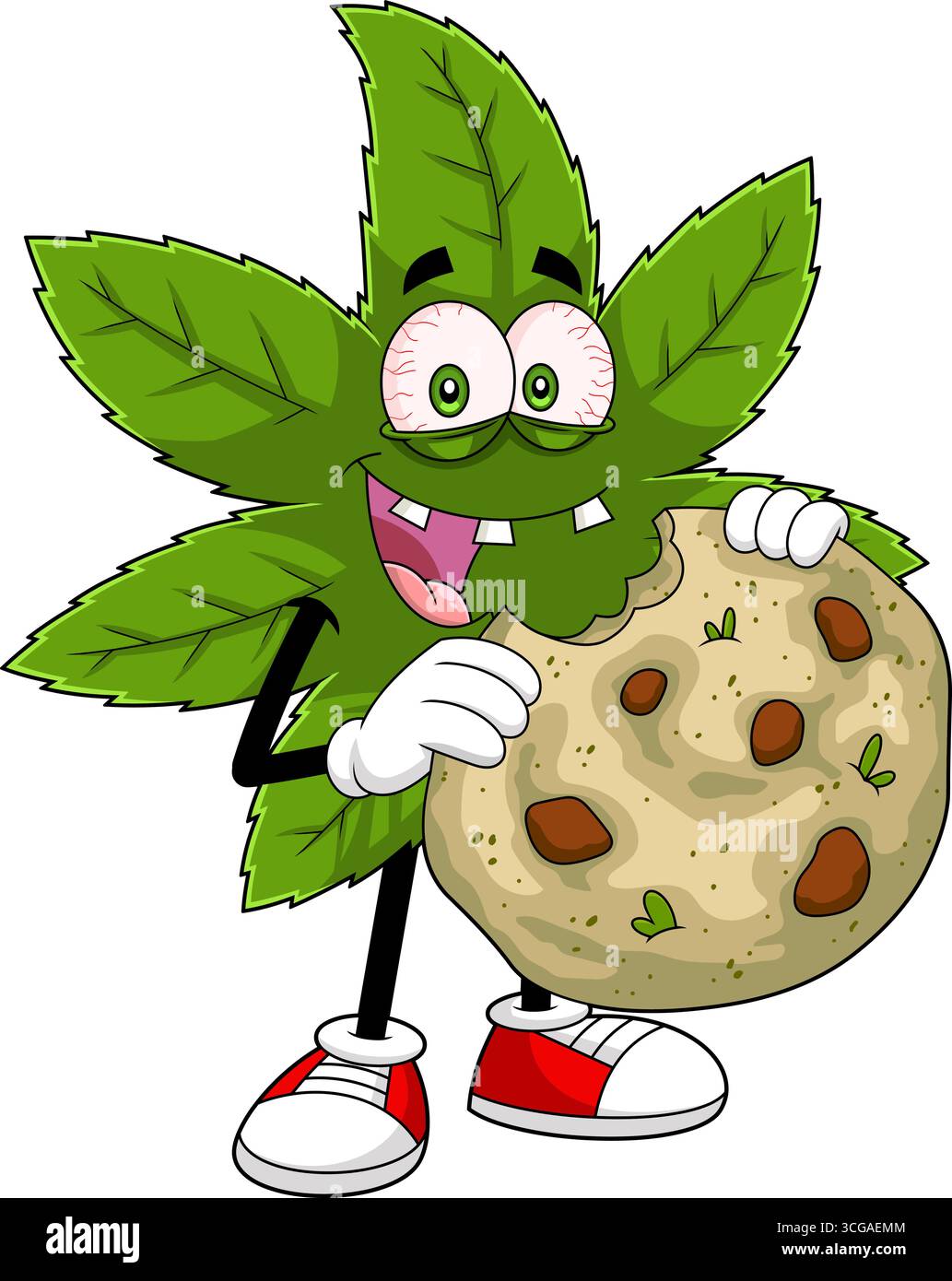 Happy Marijuana Leaf Cartoon Character Eat Cannabis Cookies. Vector ...