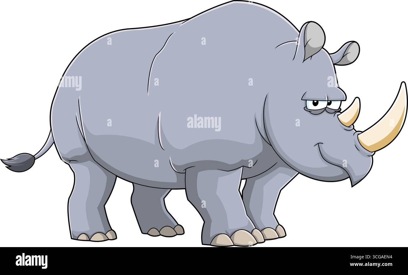Rhinoceros Animal Cartoon Character. Vector Hand Drawn Illustration ...