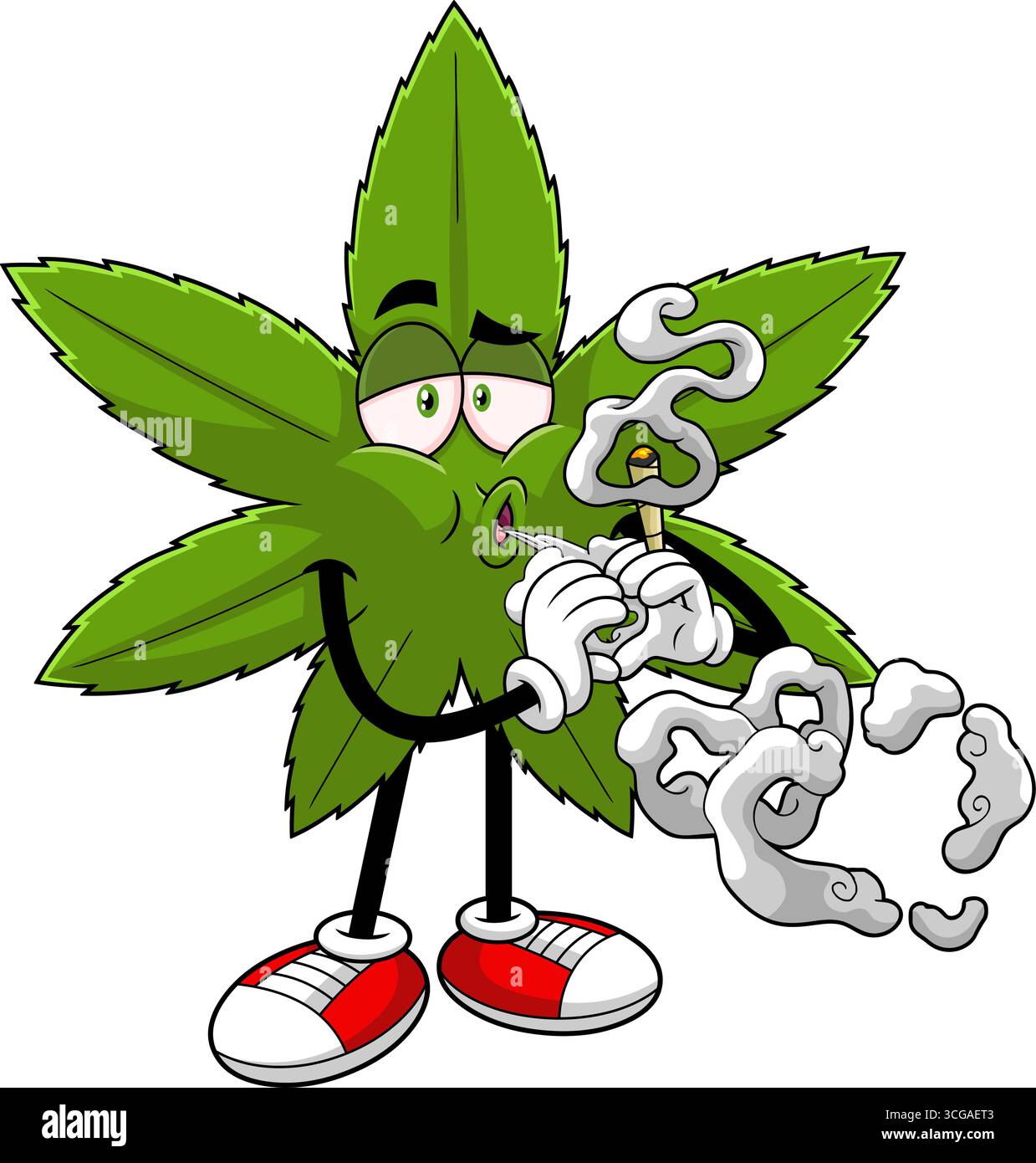 Funny Marijuana Leaf Cartoon Character Smoking A Joint. Vector Hand ...