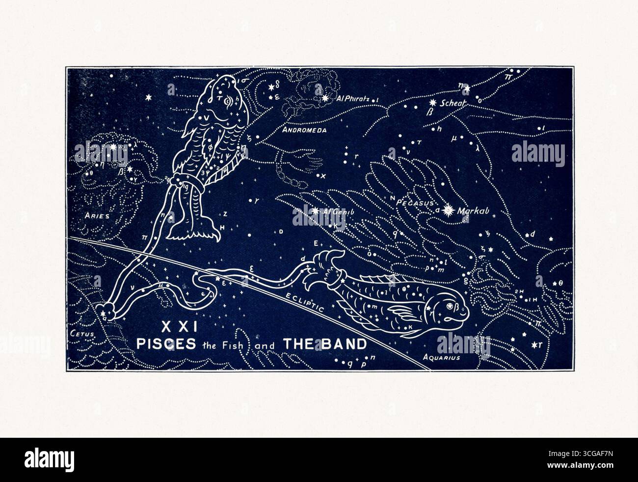 Antique constellation map of Pisces, celestial star chart illustration ...