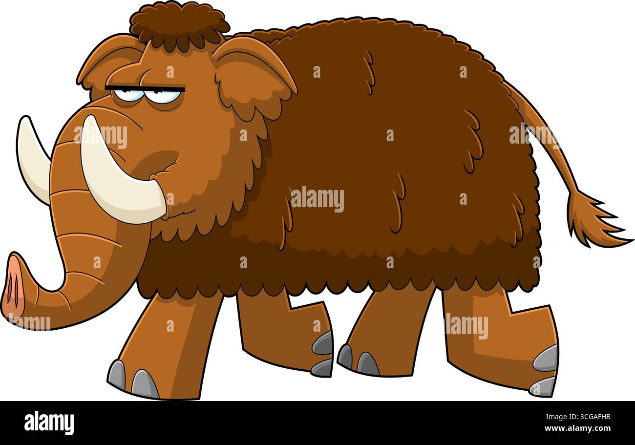 Mammoth Animal Cartoon Character Running. Vector Hand Drawn ...