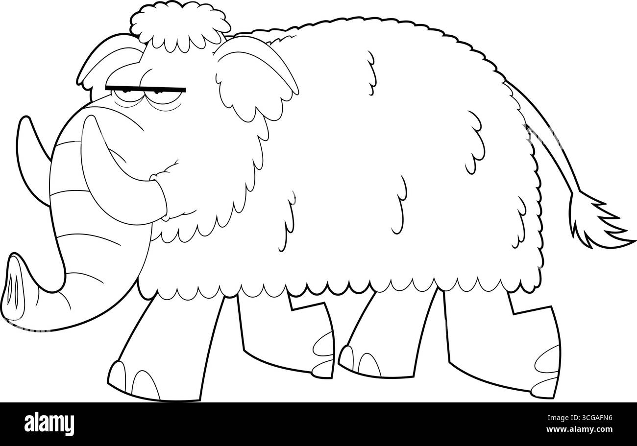 Outlined Mammoth Animal Cartoon Character Running. Vector Hand Drawn ...
