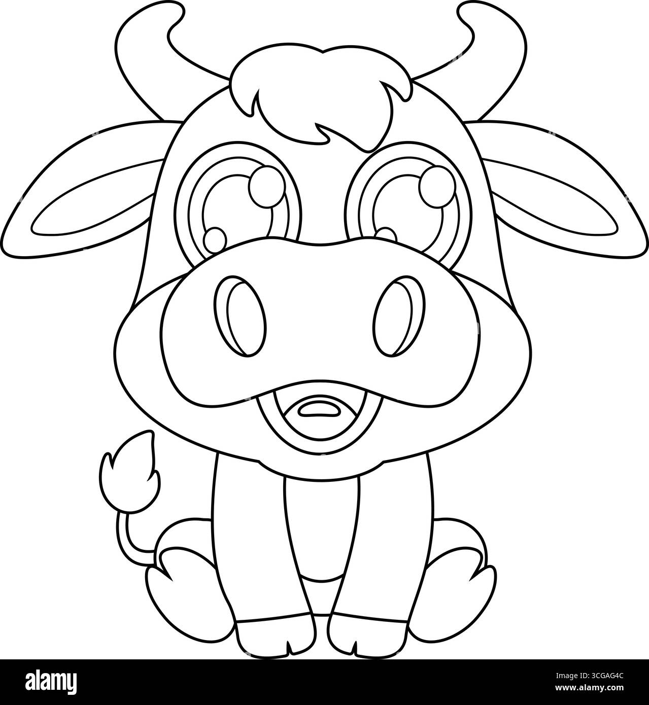 Outlined Cute Baby Bull Animal Cartoon Character. Vector Hand Drawn ...