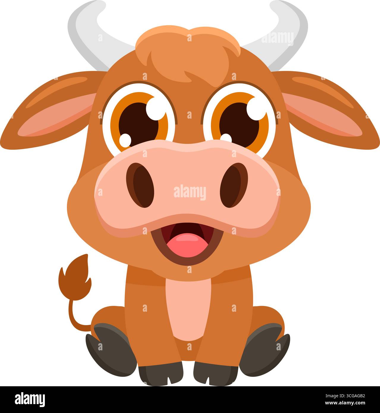 Cute Baby Bull Animal Cartoon Character. Vector Illustration Flat ...