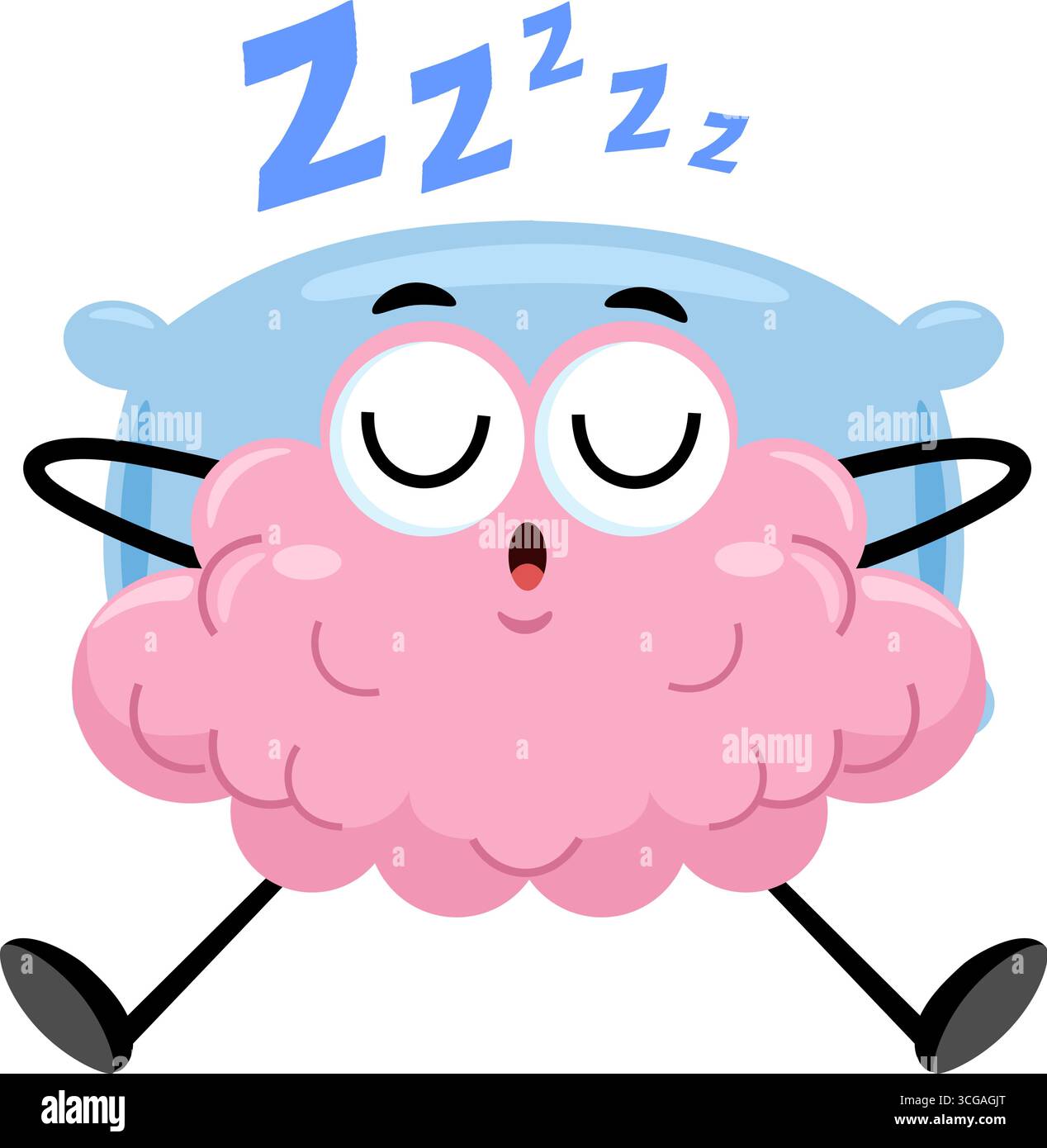 Cute Brain Cartoon Character Sleeping. Vector Illustration Flat Design ...