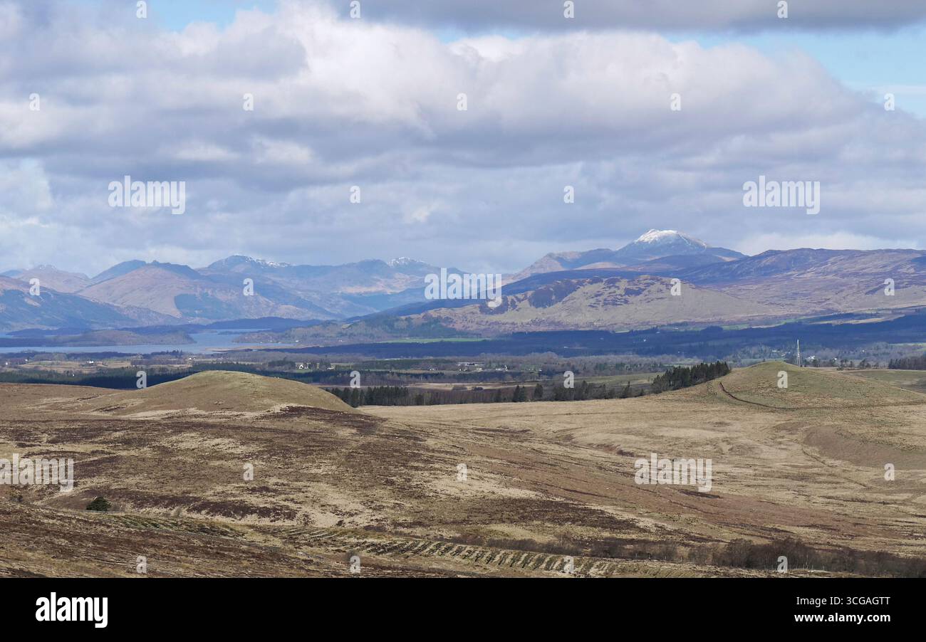 Sunny day view of Ben Lomond and the Arrochar hills from Queen's View ...