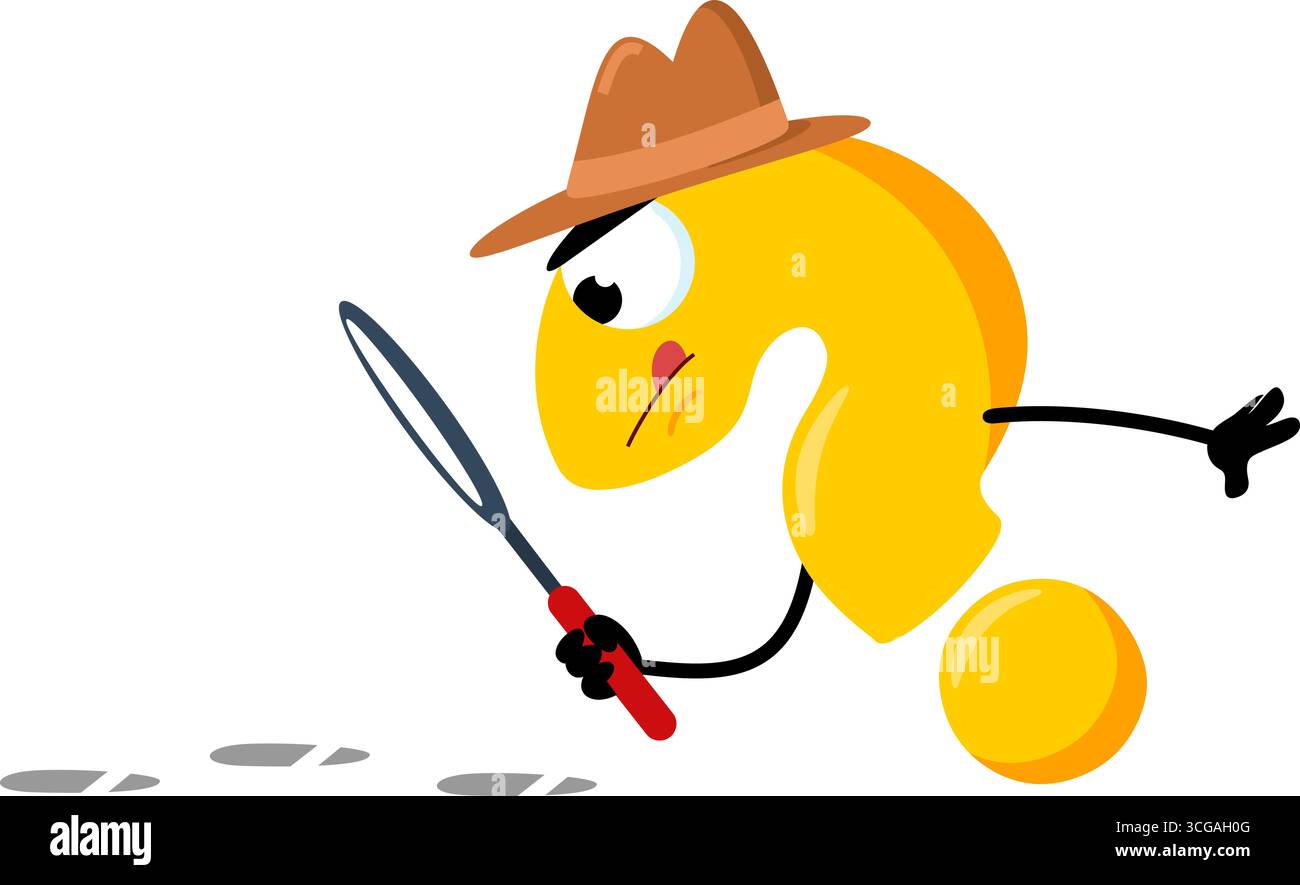 Cute Yellow Question Mark Detective Cartoon Character With Magnifying ...