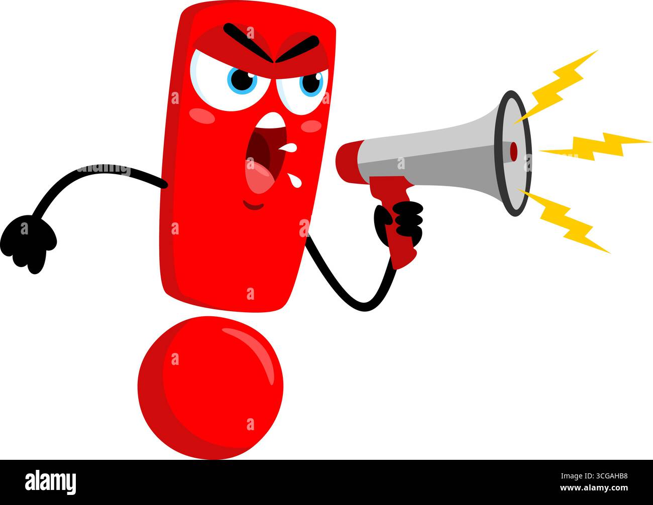 Angry Red Exclamation Mark Cartoon Character Speaking Through A ...