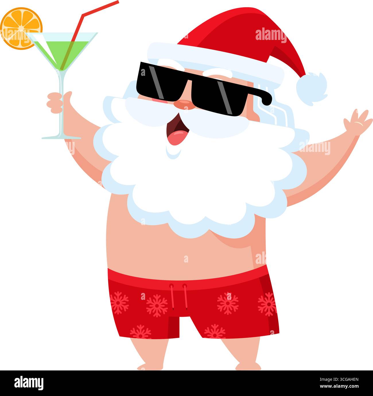Happy Summer Santa Claus Cartoon Character In Swimsuit Chilling Out ...