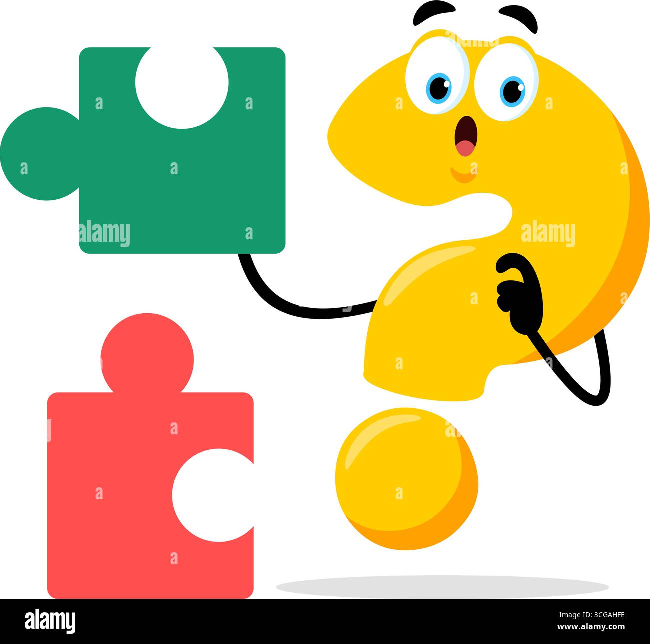 Cute Yellow Question Mark Cartoon Character With Puzzle Piece. Vector ...