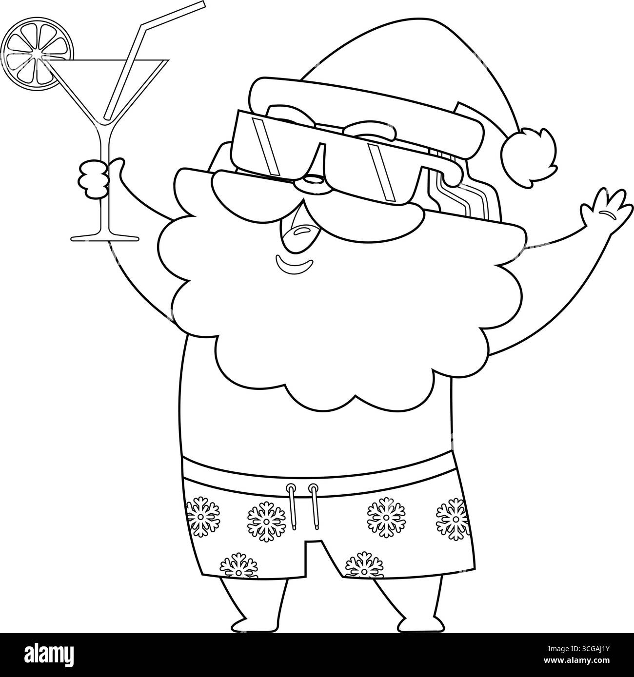 Outlined Happy Summer Santa Claus Cartoon Character In Swimsuit ...