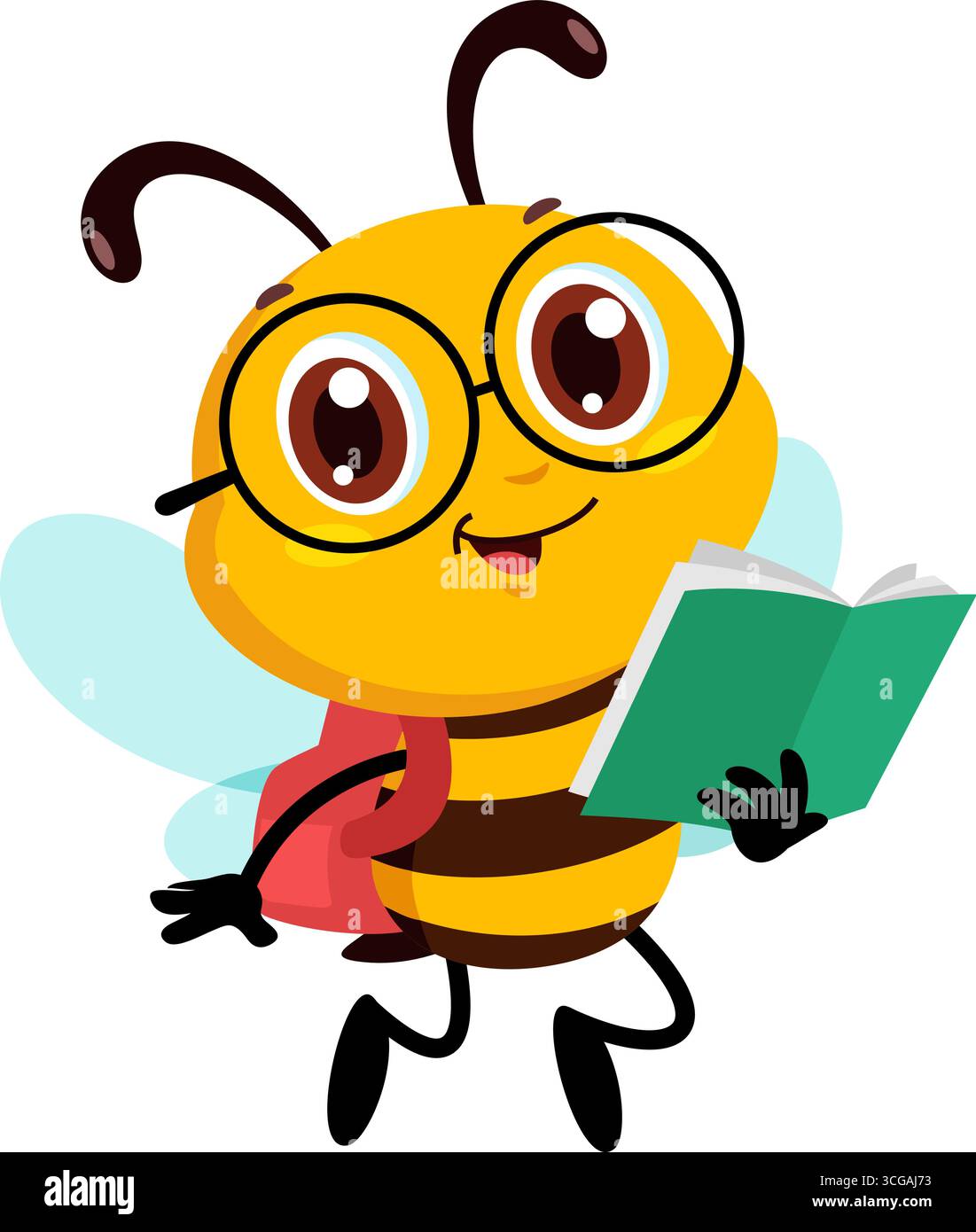 Cute School Bee Cartoon Character Flying With Backpack And Notebook ...