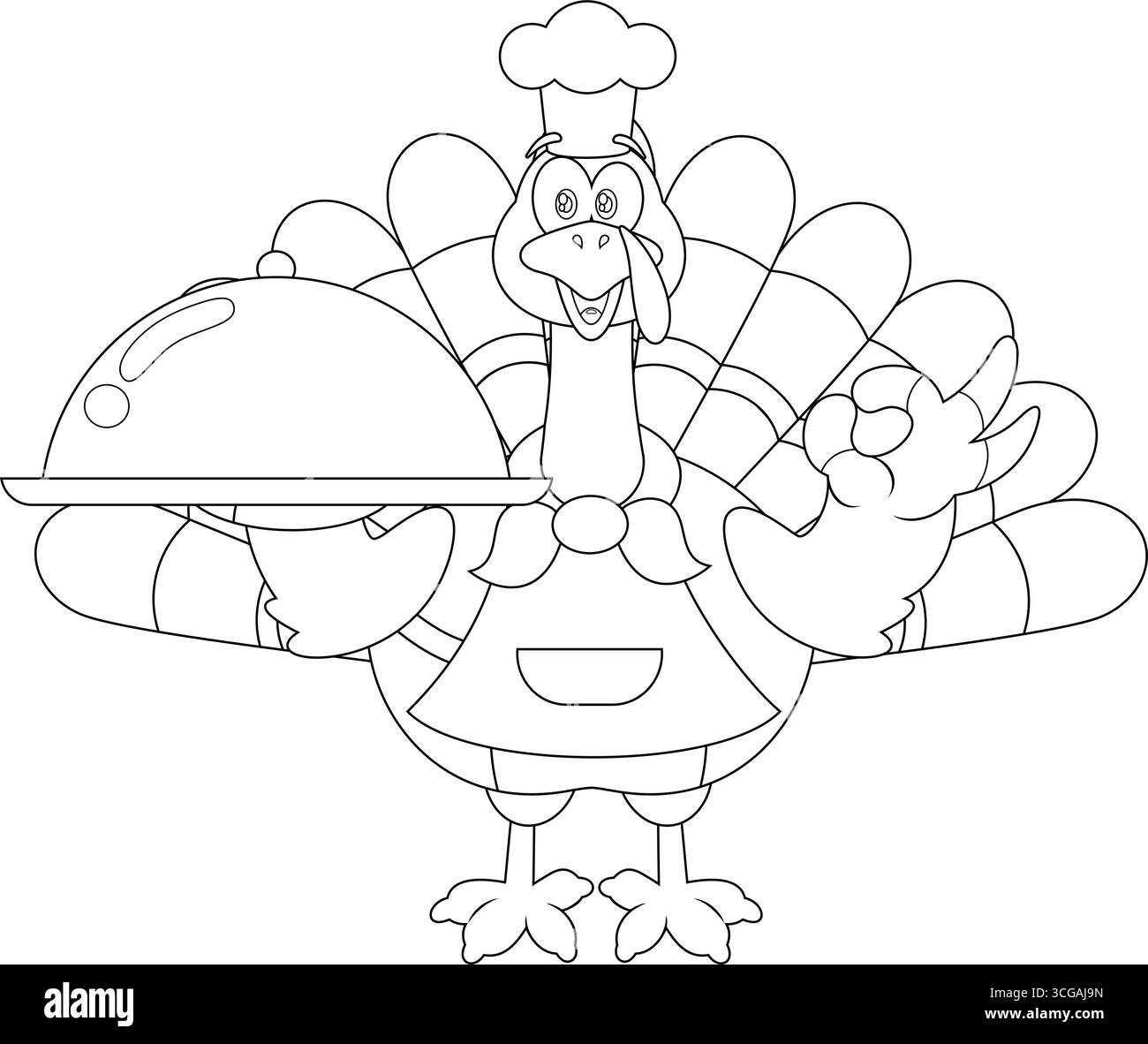 Outlined Cute Turkey Chef Cartoon Character Serving Food In A Sliver ...