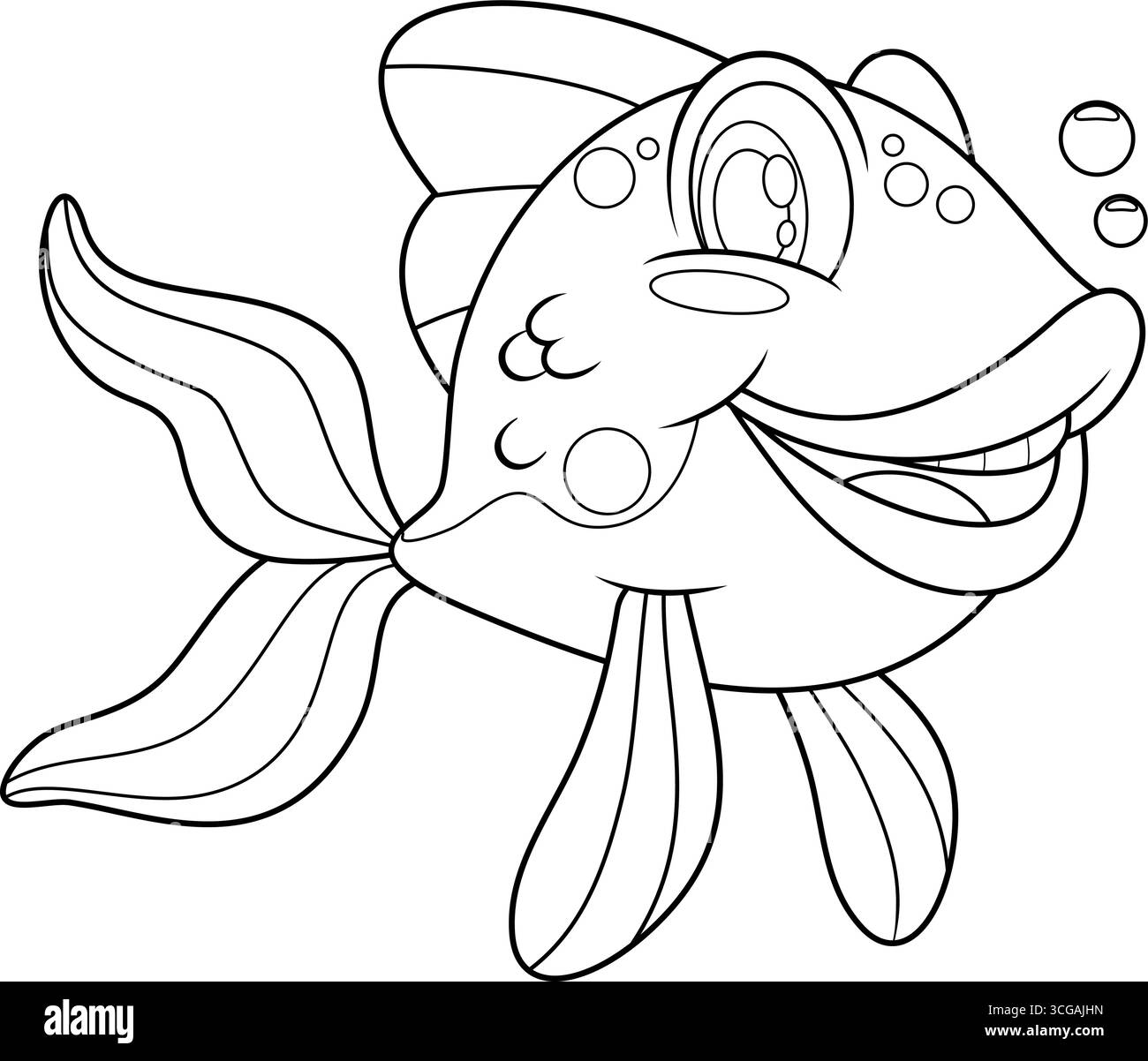 Outlined Cute Fish Cartoon Character Swims Underwater. Vector Hand ...