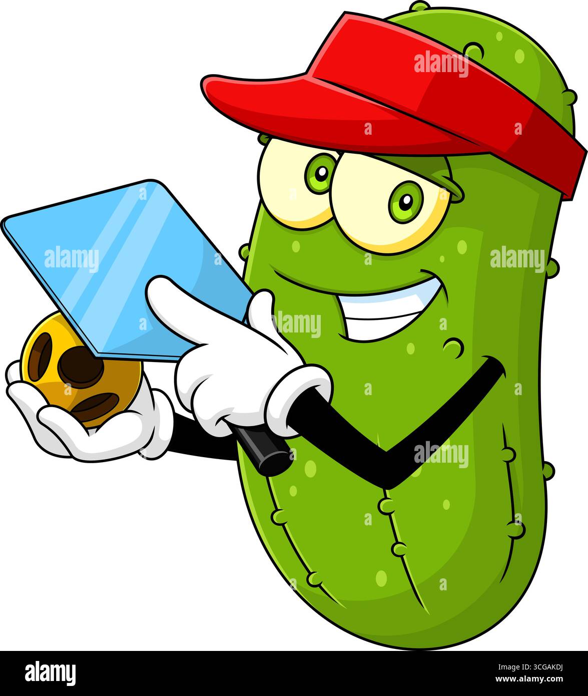 Funny Pickle Cartoon Character Playing Pickleball. Vector Hand Drawn ...
